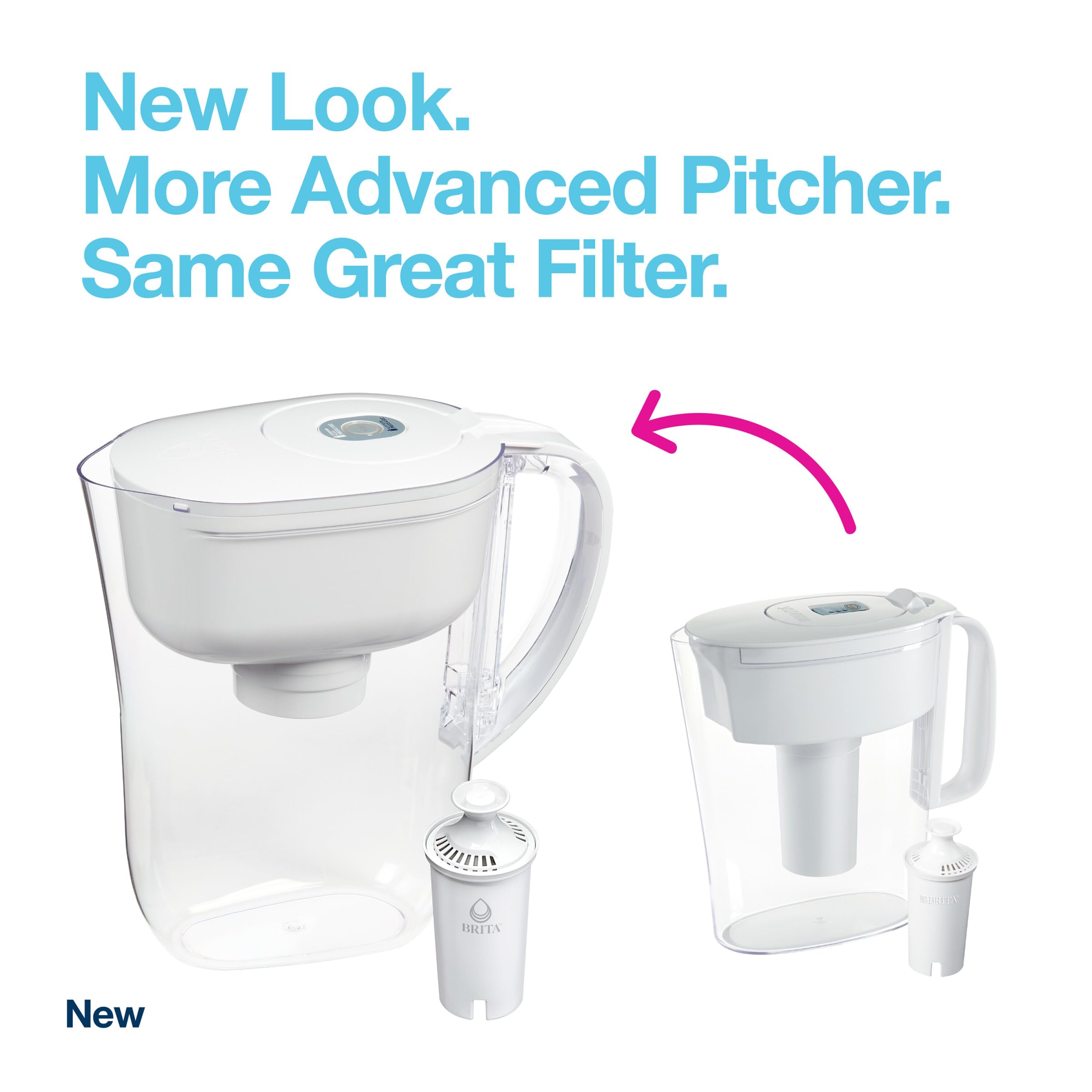 Brita Water Filter Pitcher for Tap and Drinking Water with 1 Standard Filter, Lasts 2 Months, 6-Cup Capacity, BPA Free, White