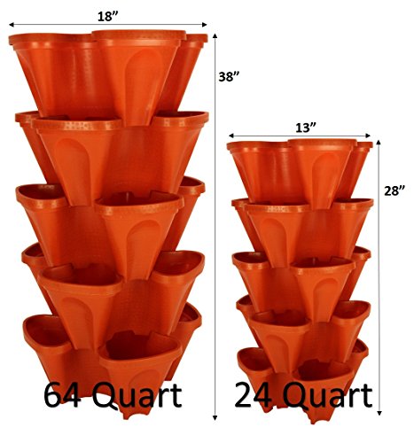 Large 64 Quart Stackable Planter 5-Pack - Grow More in Less Space - Plant Pots and Stack - DIY Vertical Gardening System - for Growing Veggies, Herbs, Garden Greens, Starwberries (Terracotta)