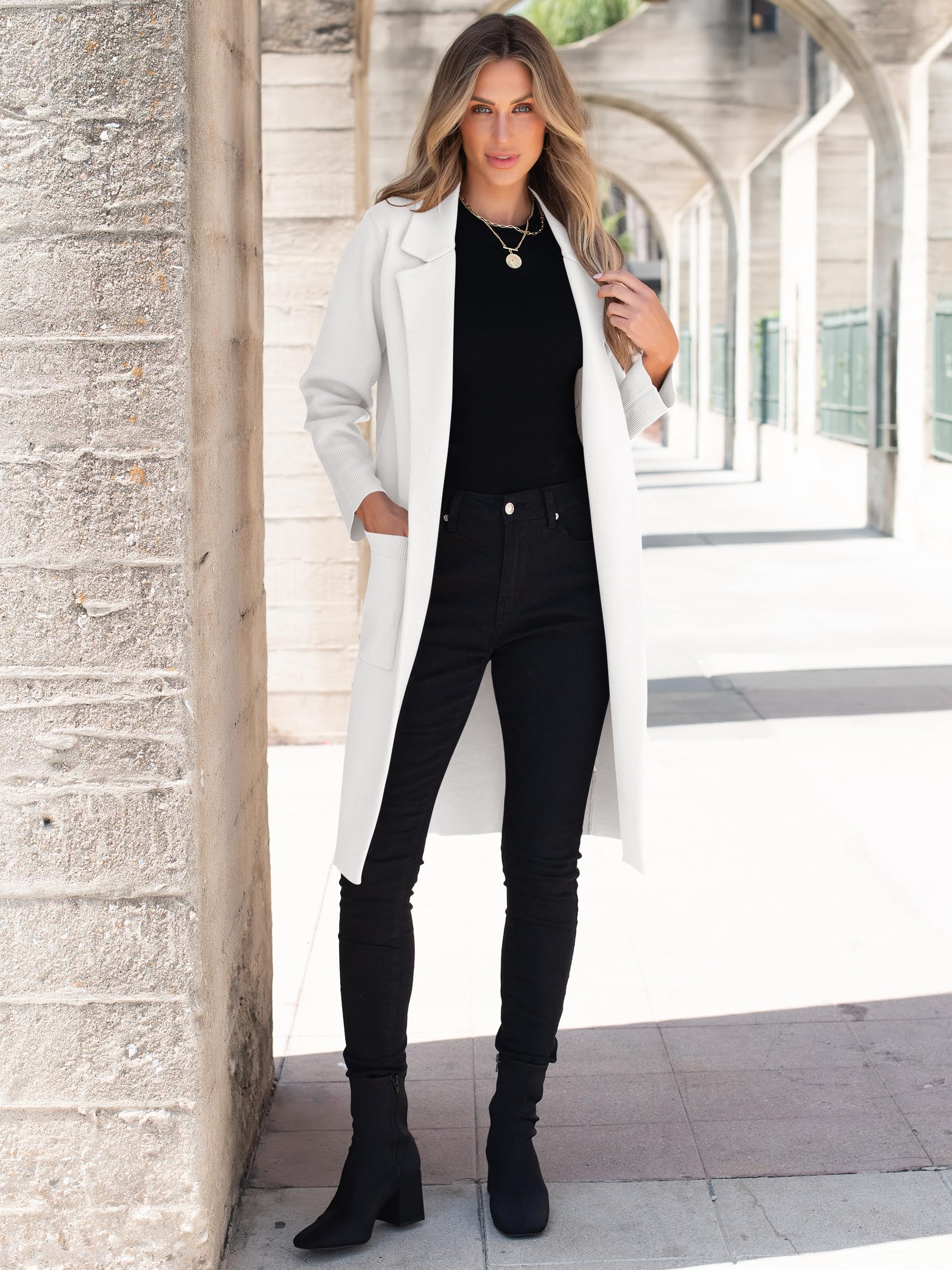 ANRABESS Women Cardigan Sweater Jackets Open Front Thick Knit Oversized Blazer Coatigan 2025 Fall Winter Long Coats Outwear White Small
