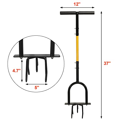 LARNORJE Manual Twist Tiller - Garden Claw Cultivator with Long Handle, Hand Tiller Soil Ripper, Lawn Aerator Weeder for Flower Box and Raised Bed. Black/Yellow