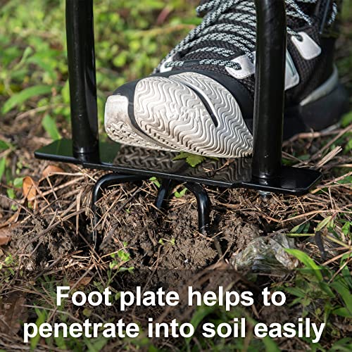 LARNORJE Manual Twist Tiller - Garden Claw Cultivator with Long Handle, Hand Tiller Soil Ripper, Lawn Aerator Weeder for Flower Box and Raised Bed. Black/Yellow