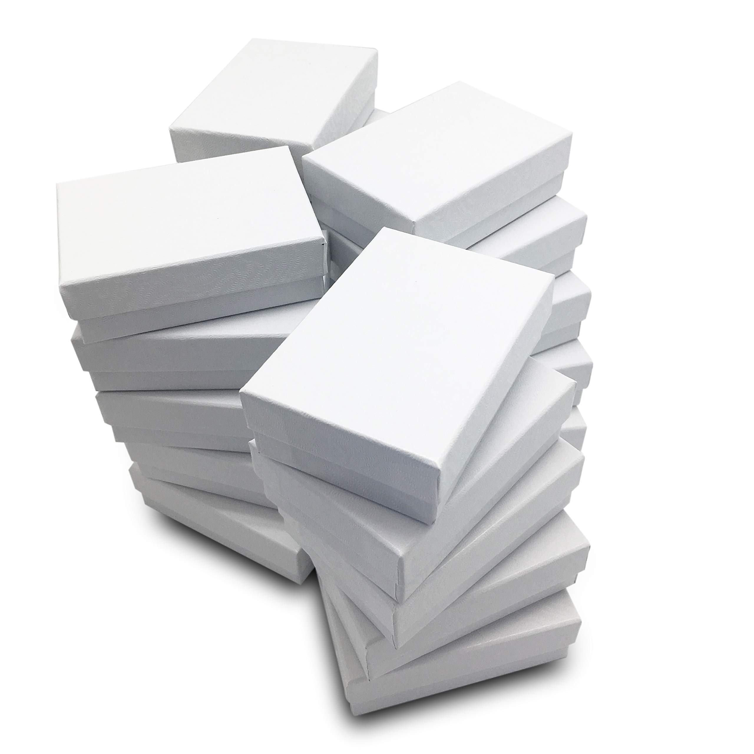 TheDisplayGuys - 25-Pack #53 Cotton Filled Cardboard Paper Jewelry Boxes Gift Case - White Swirl (5.4" x 3.9" x 1.0") - for Shipping or Storage