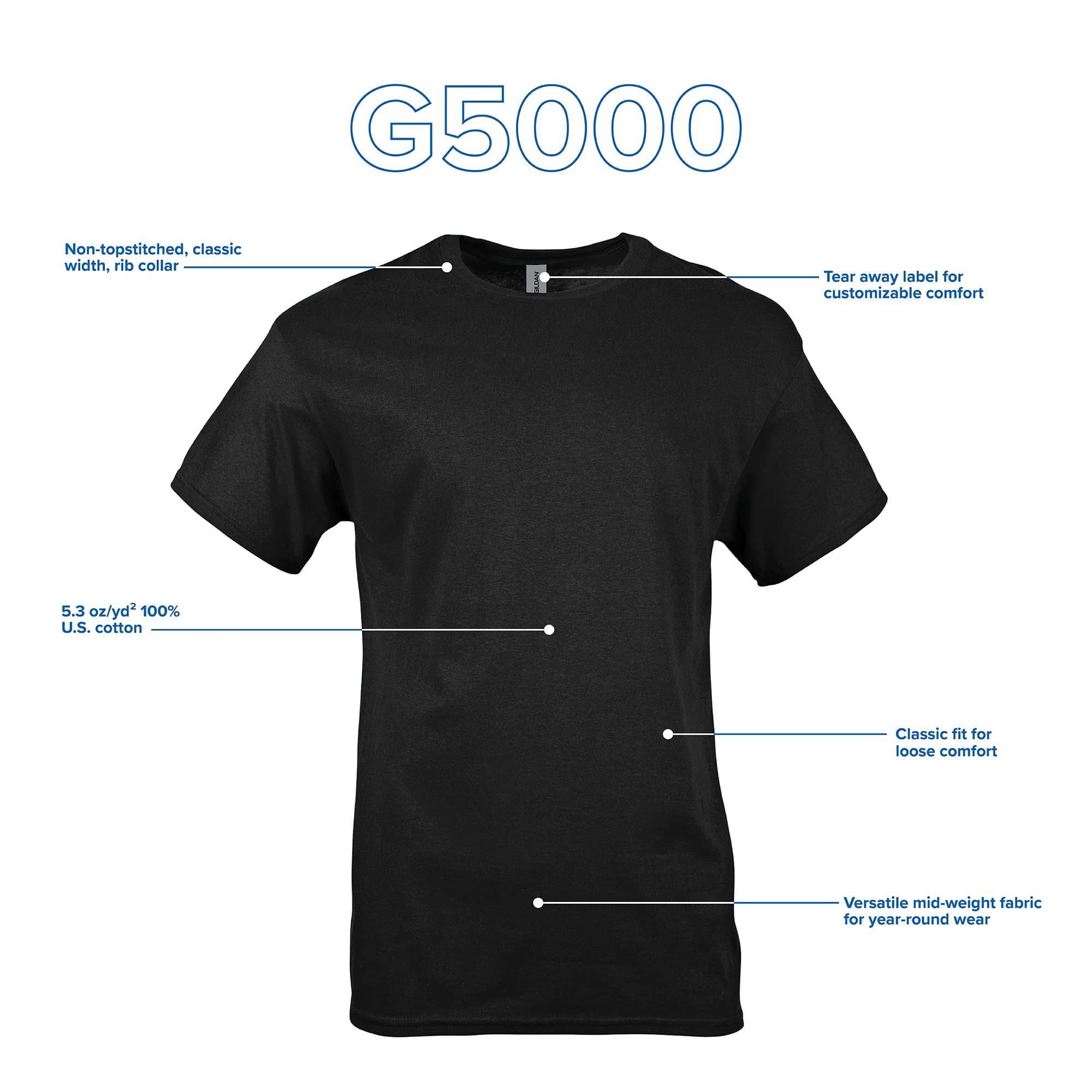 Gildan Heavy Cotton T-Shirt G5000, Black (10-Pack), Small
