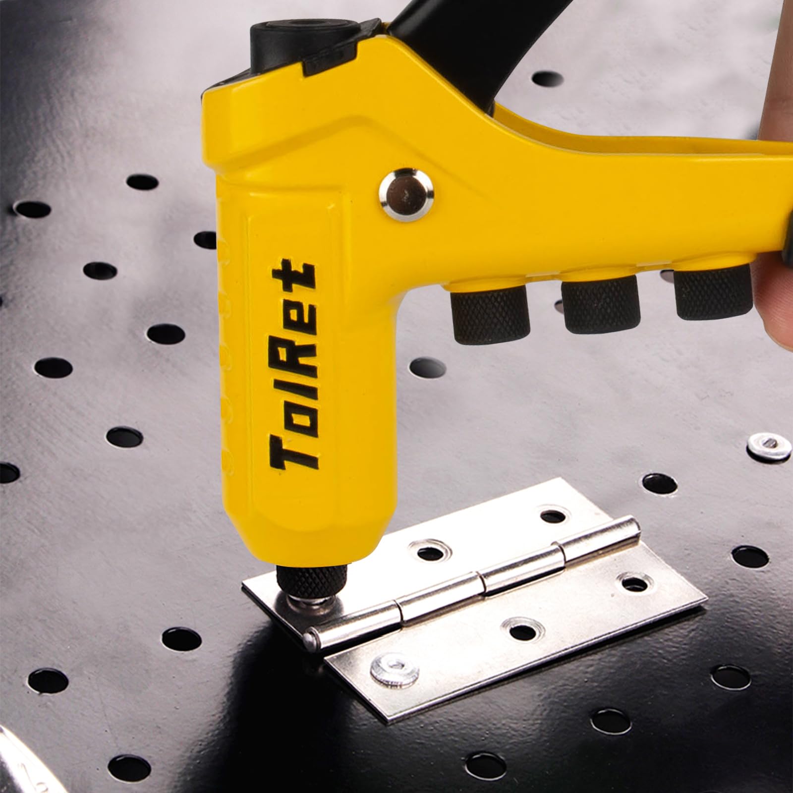 TOLRET Rivet Gun, Pop Rivet Gun Kit with 320 Pcs Rivets, Manual Rivet Tool with 4 Manual Interchangeable Nosepieces, Heavy Duty Hand Riveter for Metal, Wood, Plastic,TR-205