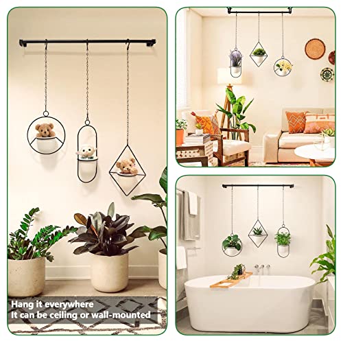 Hanging Planters for Indoor Plants Holder - Window Plant Hanger Indoor with 3 Ceramic Pots Wall Ceiling Home Office Outdoor Herb Garden Decor