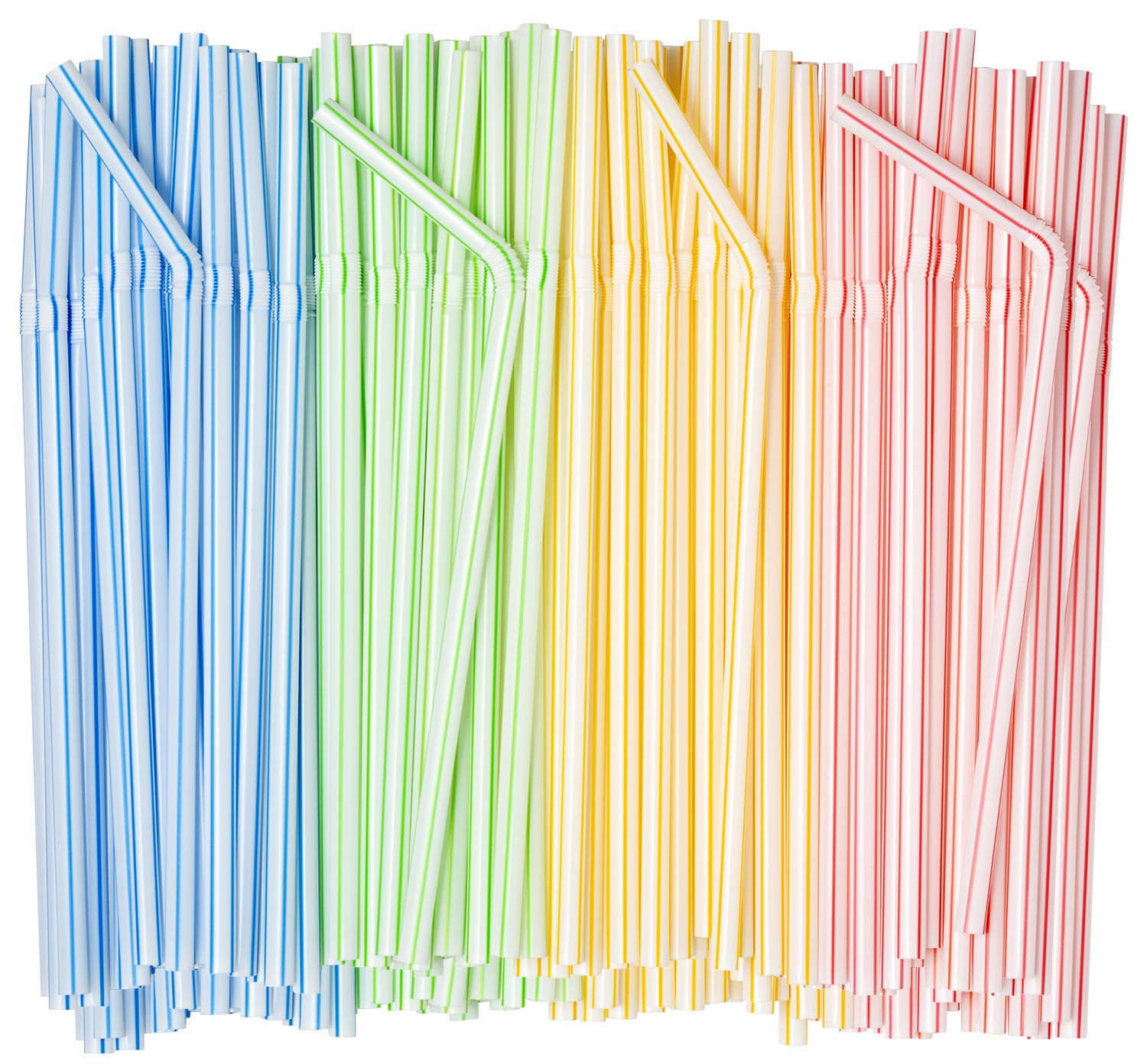 [400 Pack] Flexible Disposable Plastic Drinking Straws - 7.75" High - Assorted Colors Striped…