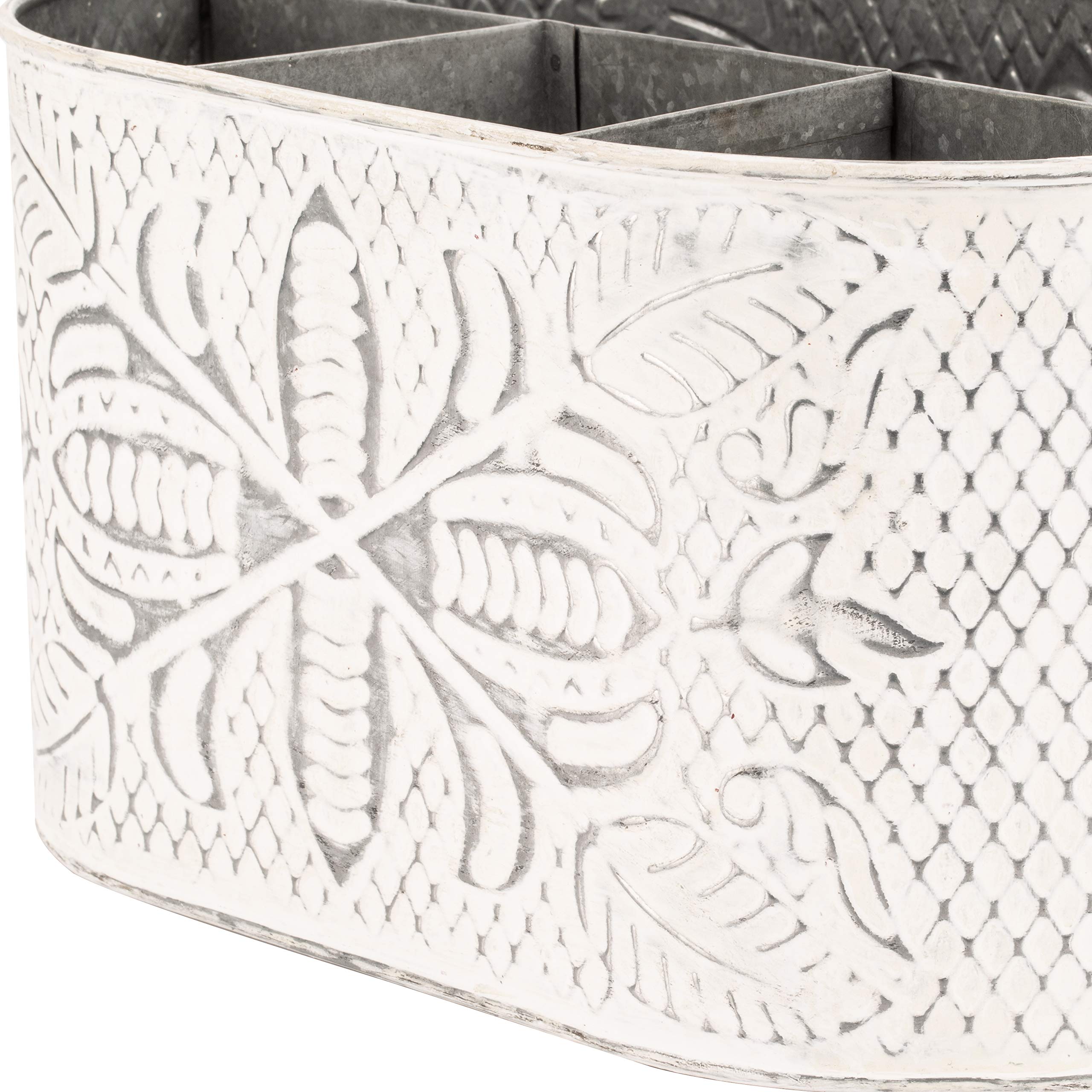 Craftsman Road Distressed White Metal Caddy β Farmhouse Galvanized Kitchen Organizer with Handle β Vintage Rustic Multi-Compartment Holder for Napkins, Plates, Cutlery, Flatware, Cleaning Supplies