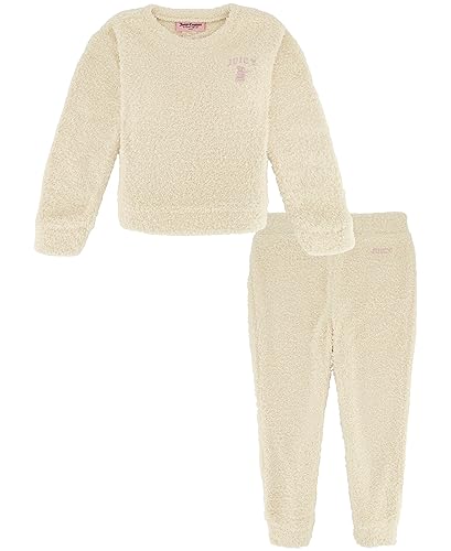Juicy Couture Girls 2-Piece Boucle Pullover & Pant Set, Everyday Casual Wear, Comfortable & Stylish, Cream