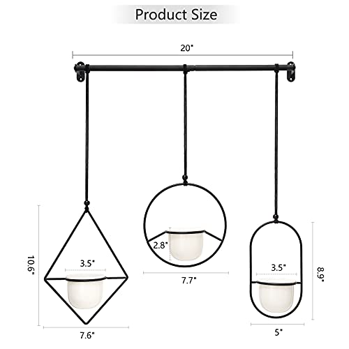 Mkono Mini Hanging Planters Indoor Herb Garden for Window, 3.5" Ceramic Plant Pot in 3 Different Metal Plant Hangers with Drainage Holes for Indoor Plants, Black/White