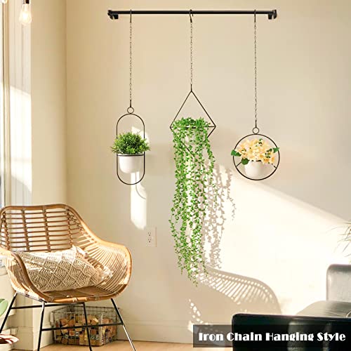 Hanging Planters for Indoor Plants Holder - Window Plant Hanger Indoor with 3 Ceramic Pots Wall Ceiling Home Office Outdoor Herb Garden Decor