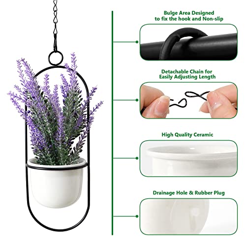 Hanging Planters for Indoor Plants Holder - Window Plant Hanger Indoor with 3 Ceramic Pots Wall Ceiling Home Office Outdoor Herb Garden Decor