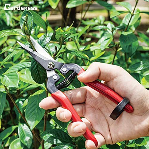 Gardeness Pruning Shear Straight Pruning Snip with SK5 Steel Serrated Blade, Adjustable Joint Screw Micro Tip Garden Scissor for Arranging, Trimming, Harvesting Fruit, Vegetables, Made in Taiwan