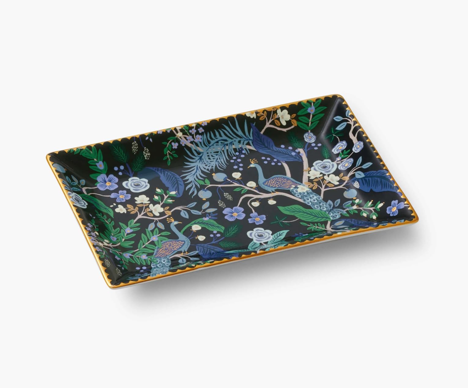 RIFLE PAPER CO. Peacock Catchall Tray, Keep Valuables Secure, Protect Small Items, Minimize Loss, Organize Desk, Keep your Items in Sight, Cute and Fashionable