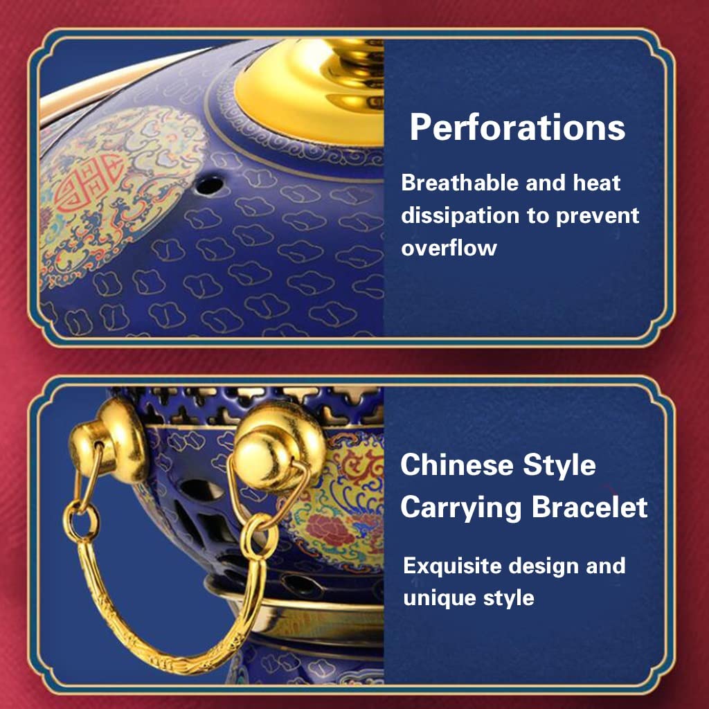 Chafing Dishes Single Person Small Hot Pot Cloisonne Copper Hot Pot, Commercial Household Cooking Pot, Anti Scalding Handle (Color : blue, Size : 20.5 * 25cm)