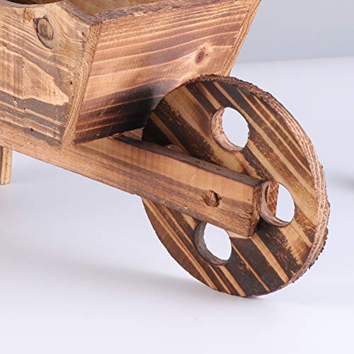 Yardwe Garden Plant Planter Wooden Wagon Planter Wheelbarrow Decoration for Indoor Outdoor - 45x19x20cm