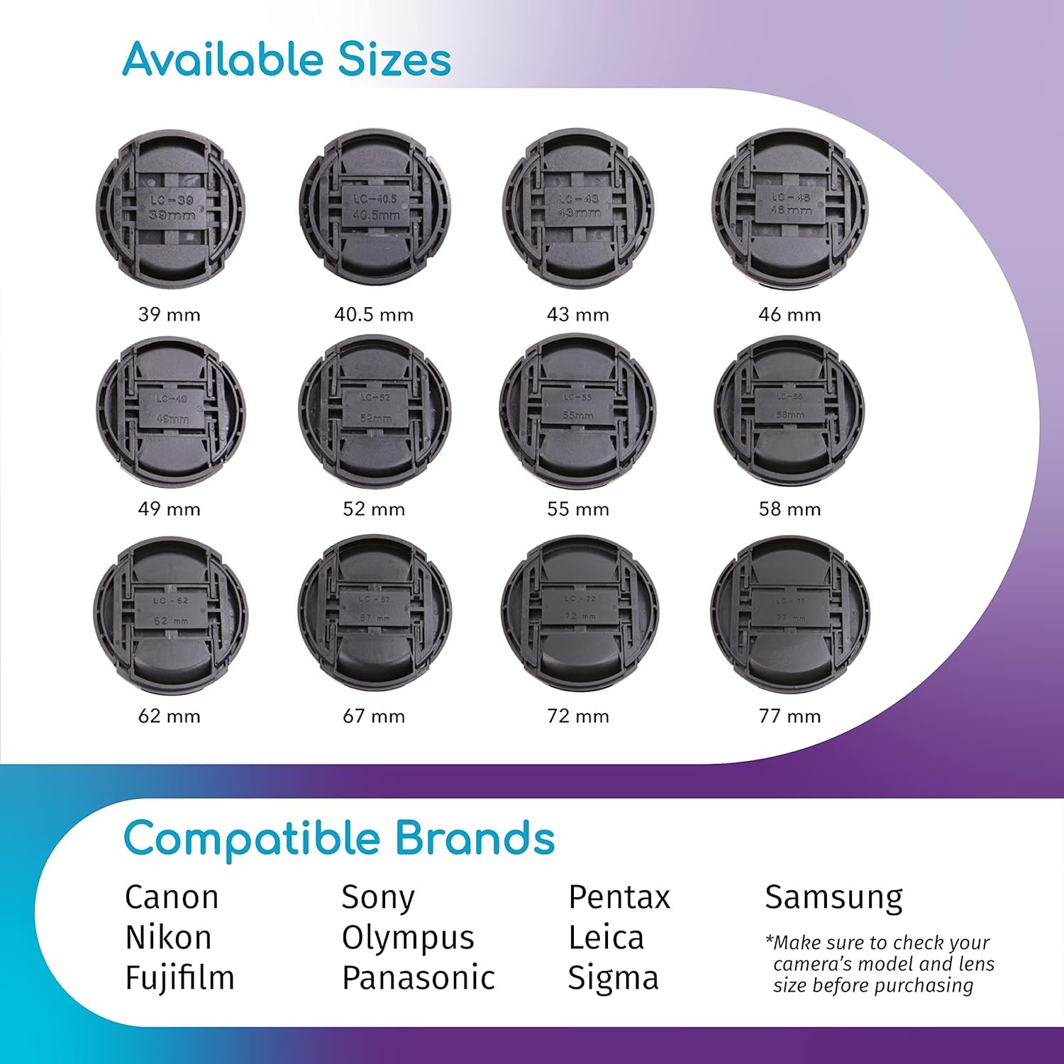 CamDesign 77MM Snap-On Front Lens Cap Cover Compatible with Canon, Nikon, Sony, Pentax All DSLR Lenses