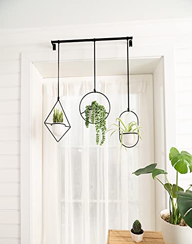 Mkono Mini Hanging Planters Indoor Herb Garden for Window, 3.5" Ceramic Plant Pot in 3 Different Metal Plant Hangers with Drainage Holes for Indoor Plants, Black/White