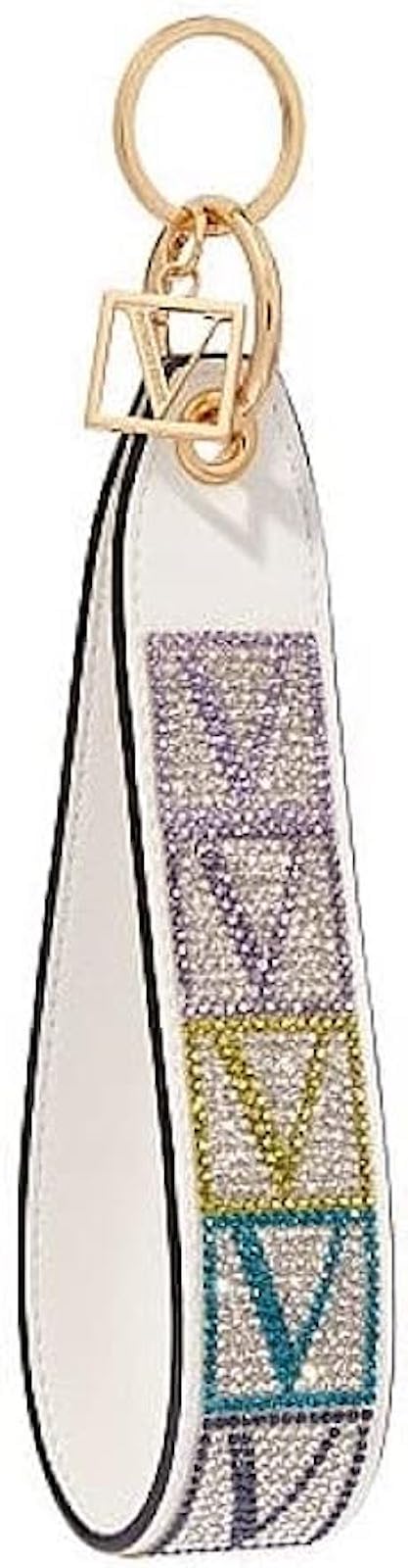 Victoria's Secret Wristlet Strap Rhinestones Keychain Color White Shine New