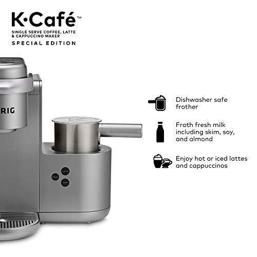 Keurig K-Cafe Special Edition Single Serve K-Cup Pod Coffee, Latte and Cappuccino Maker, Comes with Dishwasher Safe Milk Frother, Shot Capability, Nickel