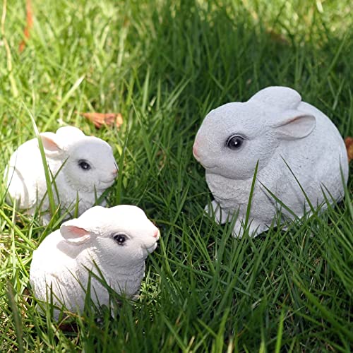 GARDEN WHISPER Rabbits Indoor Statue Table Decor, Set of 3 White Bunny Sculpture Modern Art Home Decoration. Cute Figurine Ornaments Outdoor Statues for Yard, Patio, Lawn & Flowerpot. Gift for Kid