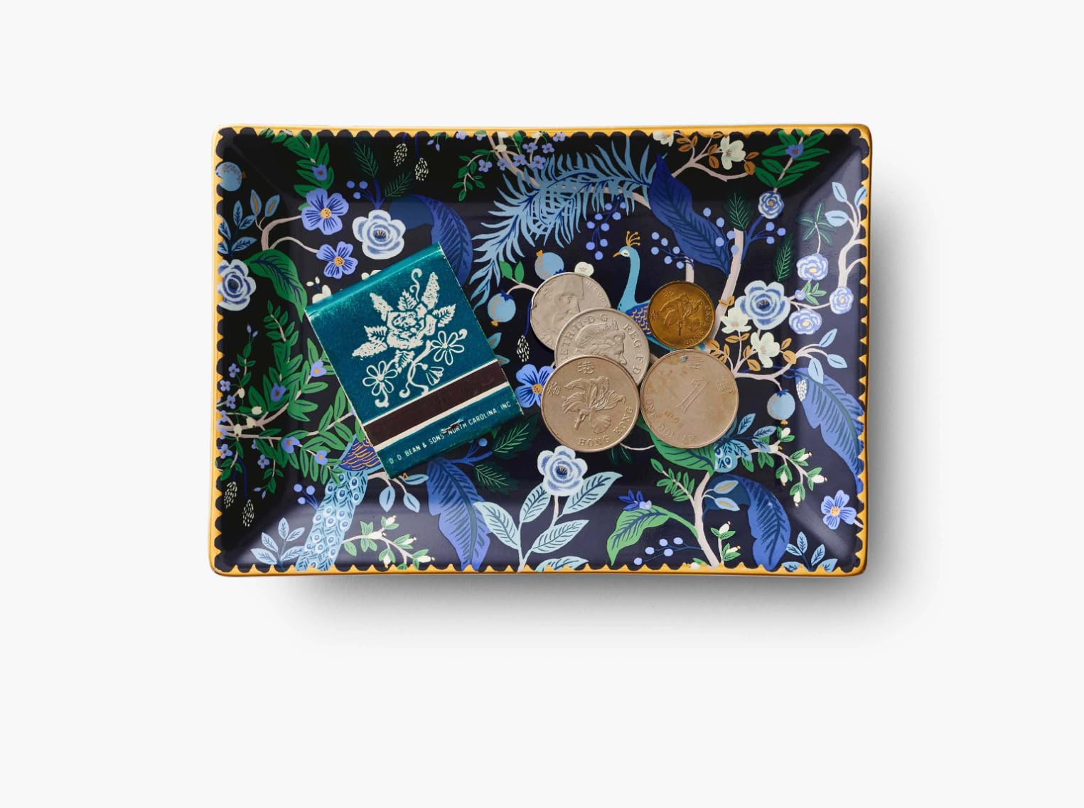 RIFLE PAPER CO. Peacock Catchall Tray, Keep Valuables Secure, Protect Small Items, Minimize Loss, Organize Desk, Keep your Items in Sight, Cute and Fashionable