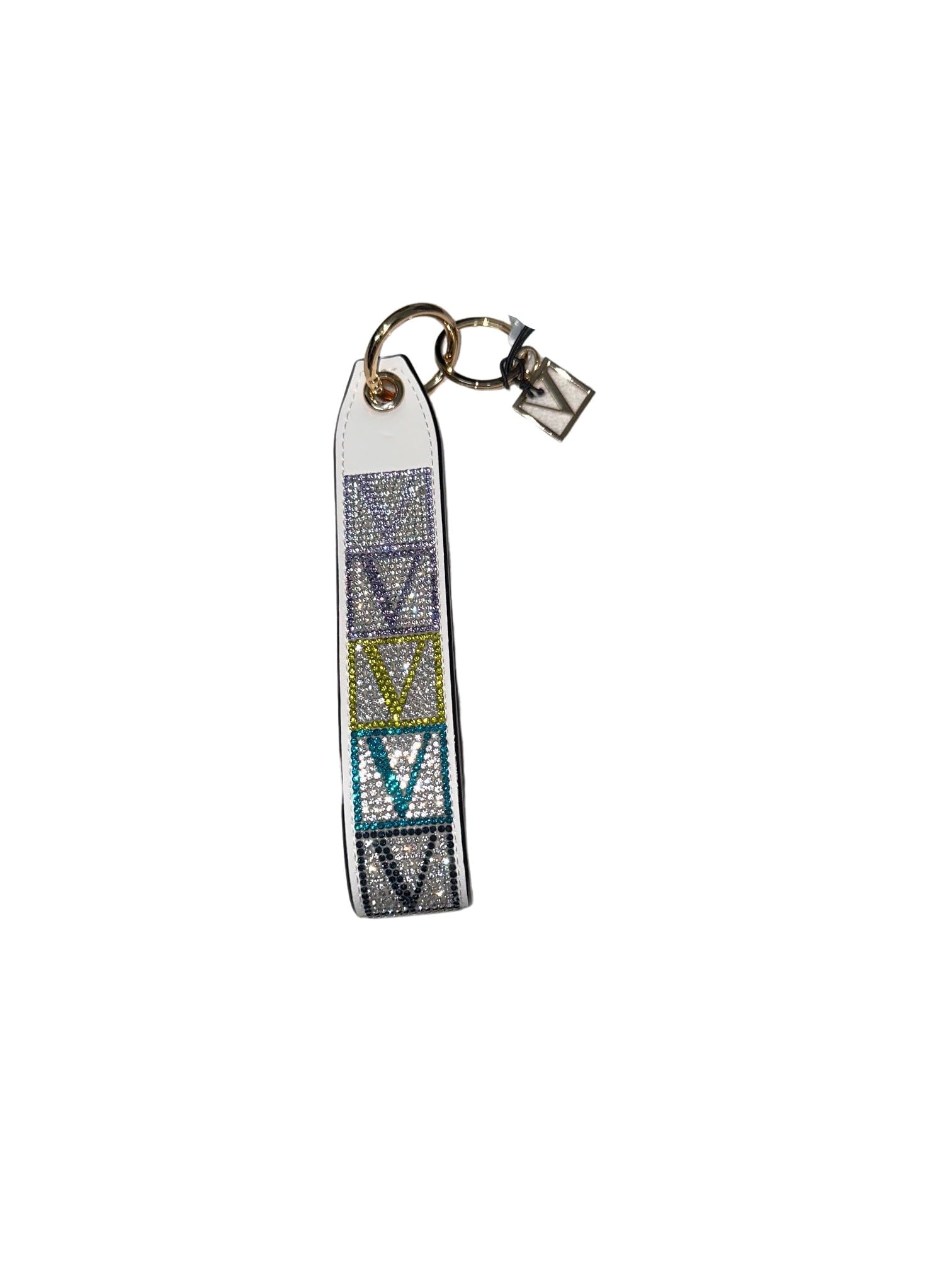Victoria's Secret Wristlet Strap Rhinestones Keychain Color White Shine New