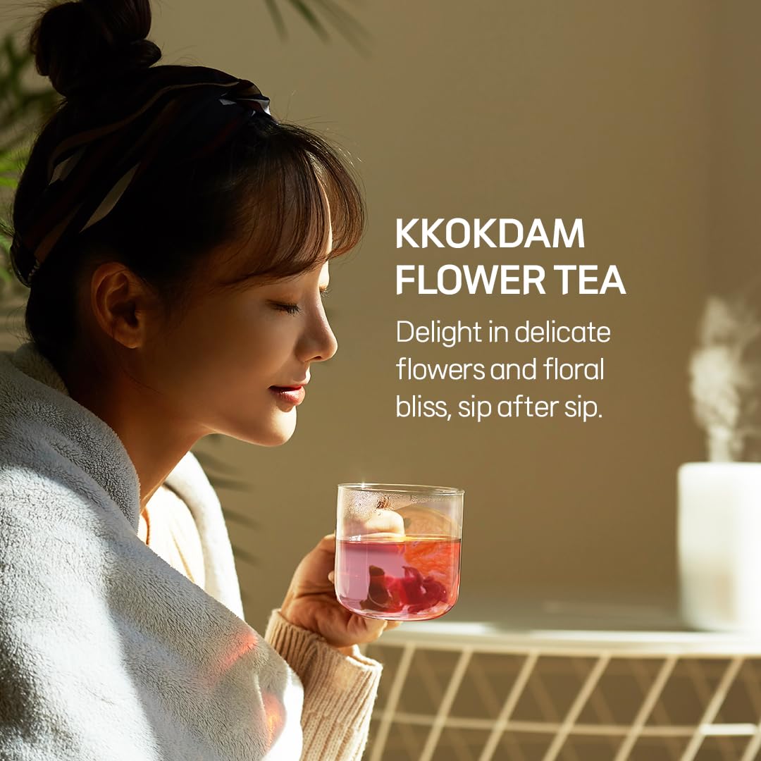 KKOKDAM Fancy Korean Tea Set Sampler – 3 Flavor Pink Variety Pack with Butterfly Tea Bags – Perfect and Elegant Korean Gift Box