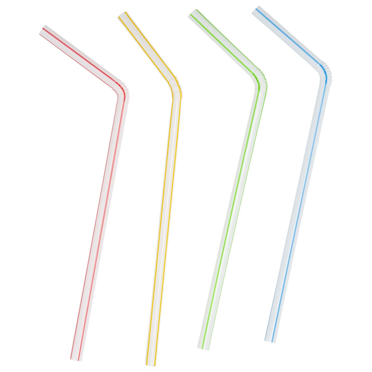 [400 Pack] Flexible Disposable Plastic Drinking Straws - 7.75" High - Assorted Colors Striped…