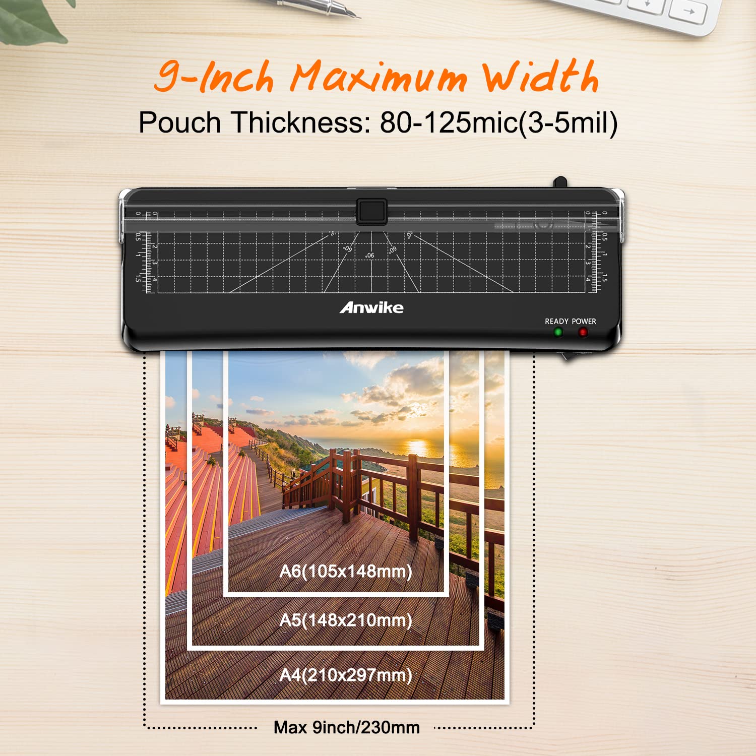 ANWIKE Laminator Machine, Laminate up to 9-Inch A4 Paper with 20 Thermal Laminating Pouches Sheets Trimmer and Corner Rounder for Home Office School Use, 90s Fast Warm-up