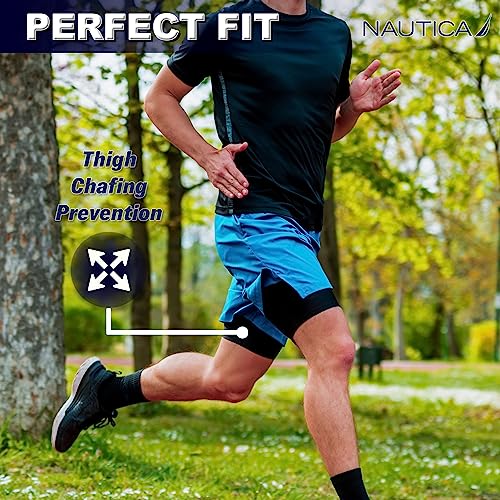 Nautica 3-Pack Mens Base Layer Short, Breathable Performance Compression Shorts Men, Biker Shorts Thigh Chafing Prevention (Large, Black/Black/Navy)