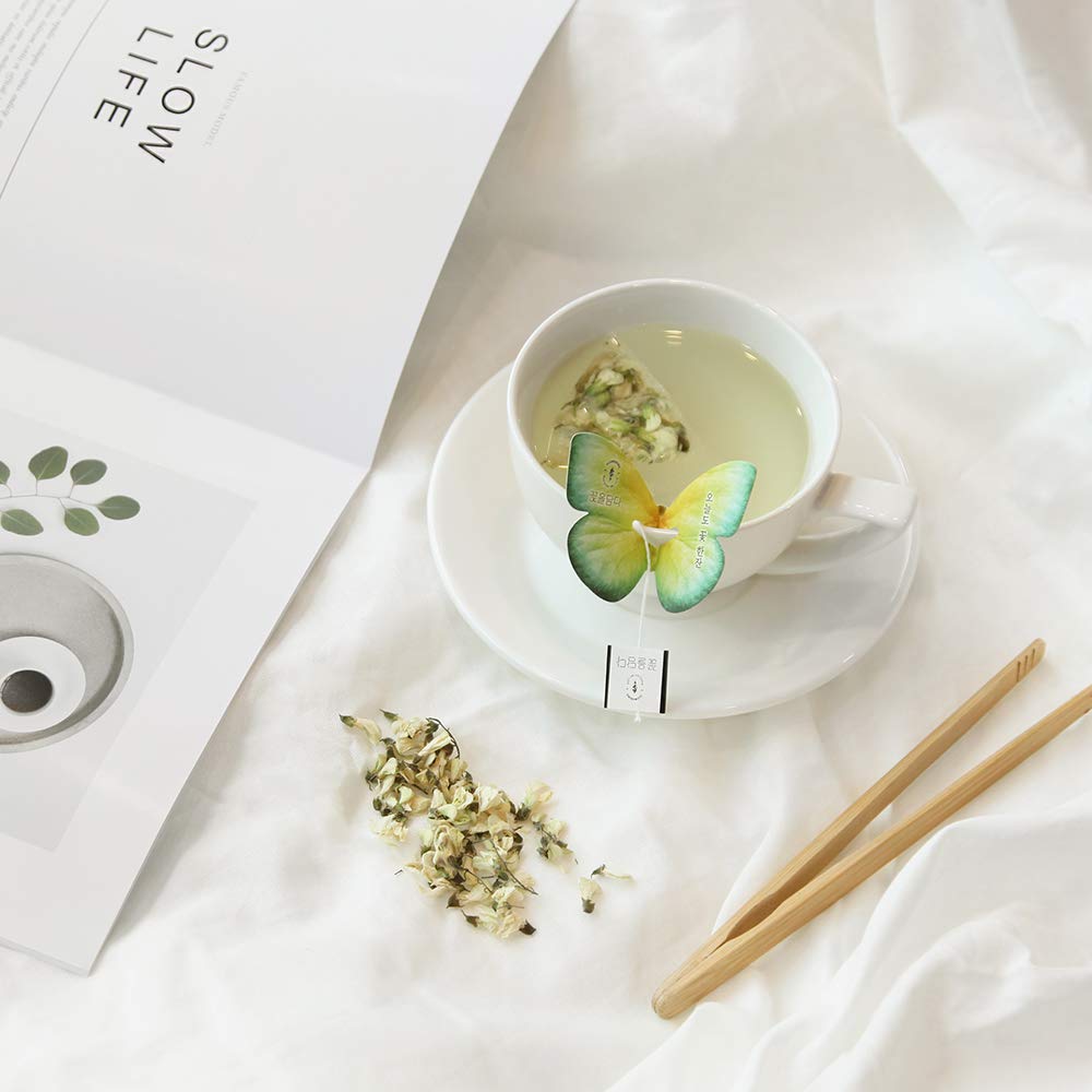 KKOKDAM Fancy Korean Tea Set Sampler – 3 Flavor Pink Variety Pack with Butterfly Tea Bags – Perfect and Elegant Korean Gift Box