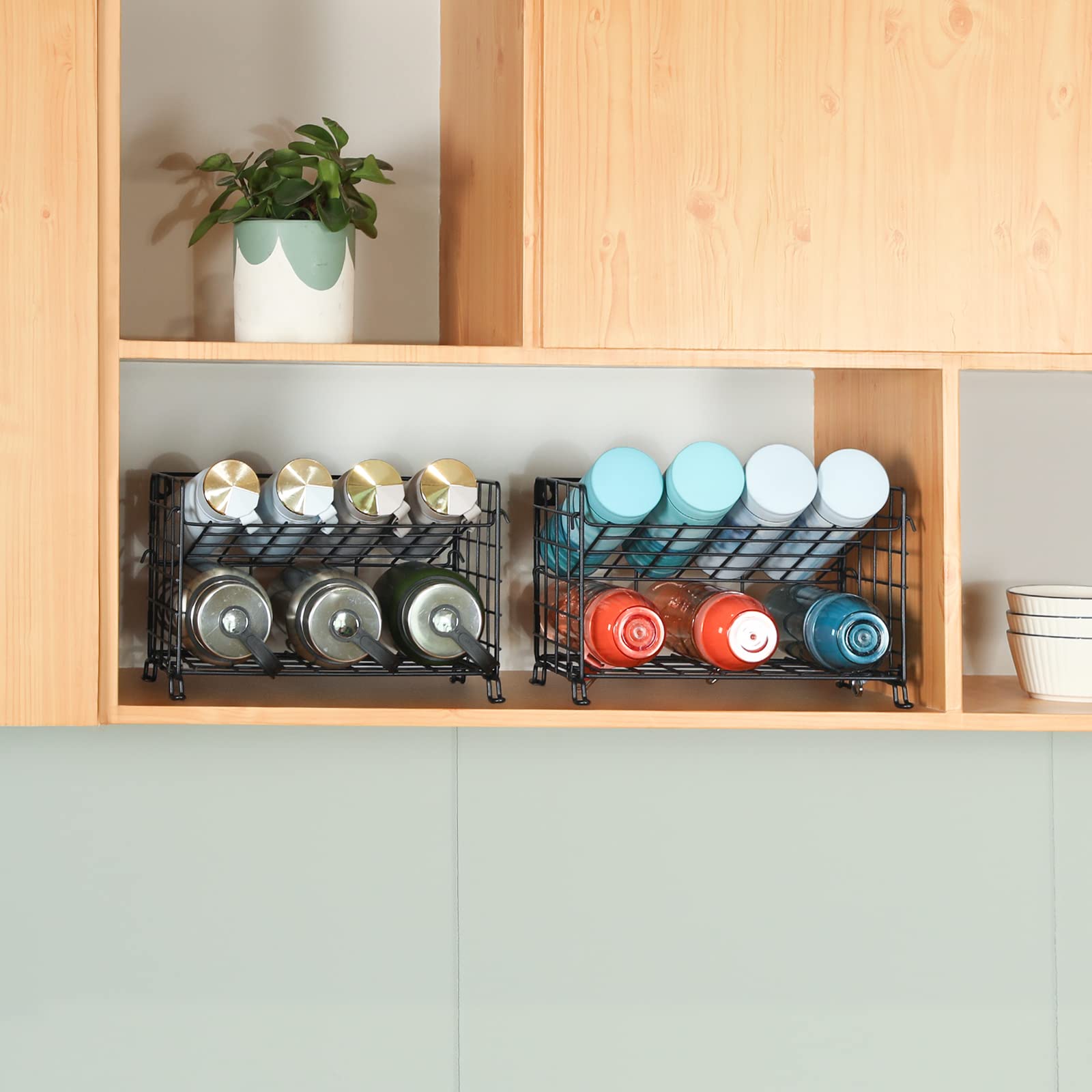 JKsmart Adjustable Water Bottle Organizer,4-Tier Wall-Mounted Water Bottle Holder, Stackable Water Bottle Storage Rack for Kitchen Pantry, Cabinet