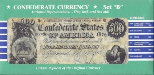 Historical Documents Confederate Currency Set: 25 Replica Notes (Set A, B, C, & D) - Civil War Era Currency Replica Set - Adults - Small - Unisex - Paper - No Assembly Required