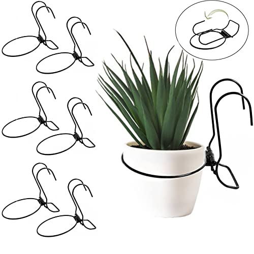 6 Pieces, 6 inches Iron hanging Flower Pot. Metal Plant Wall Hanger, Vertical Garden. Planter Hook Ring, Rail Metal Fence. Indoor and Outdoor. Yard Garden. Wire Trellis. Collapsible Bracket.