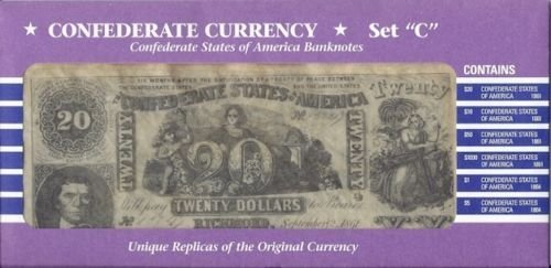Historical Documents Confederate Currency Set: 25 Replica Notes (Set A, B, C, & D) - Civil War Era Currency Replica Set - Adults - Small - Unisex - Paper - No Assembly Required