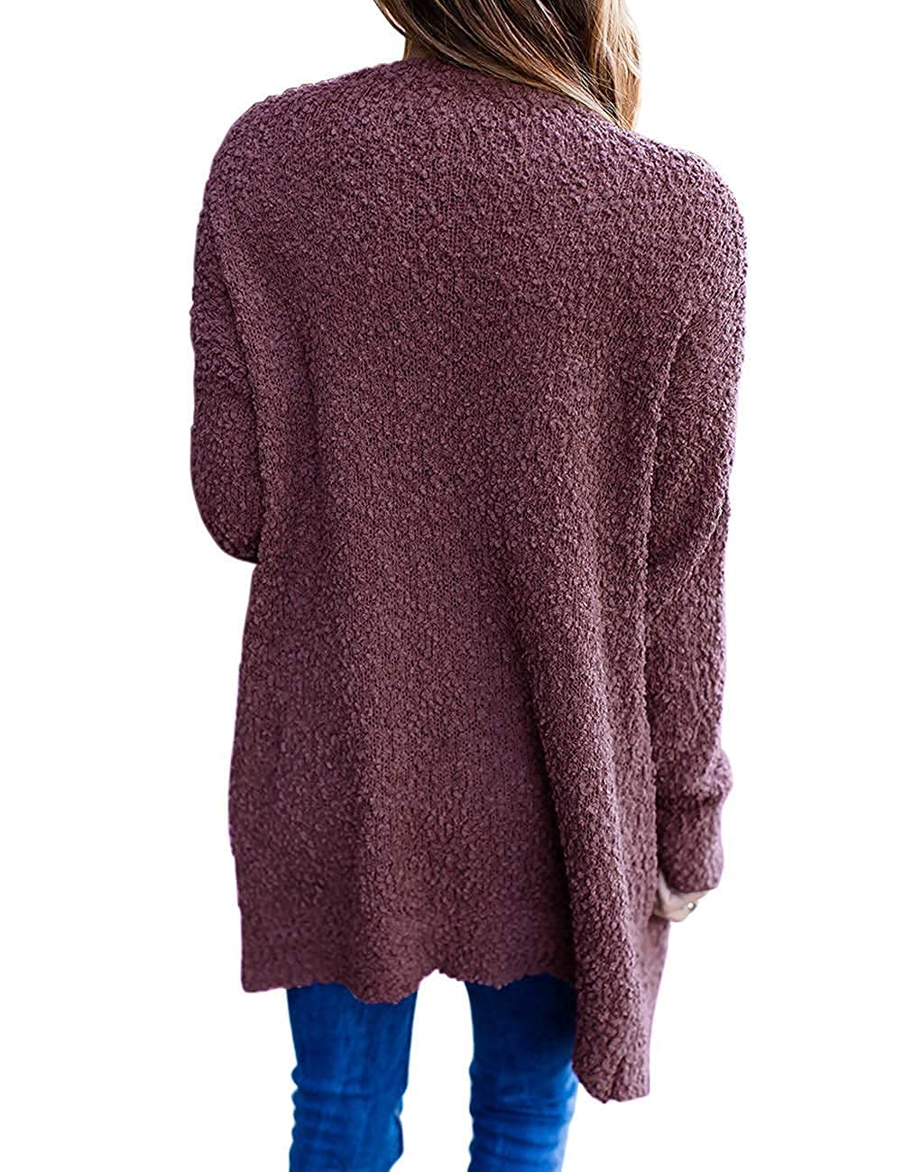 ZESICA Women's Fall Casual Long Sleeve Open Front Soft Chunky Knit Sweater Cardigan Outerwear,Maroon,Small