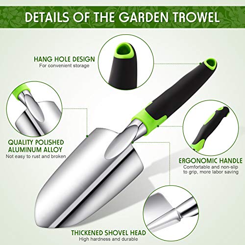 Garden Hand Shovel Garden Trowel Gardening Hand Tools Set with Soft Rubberized Non-Slip Handle Aluminum Alloy Planting Tools for Planting, Transplanting, Weeding, Moving and Smoothing (Yellow, Green)