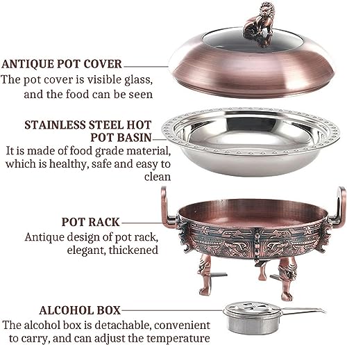 Round Chafing Dish Set for Wedding Banquets Party, Stainless Steel Buffet Server Warming Tray, with Food Pan, Frame, Lid and Fuel Holder
