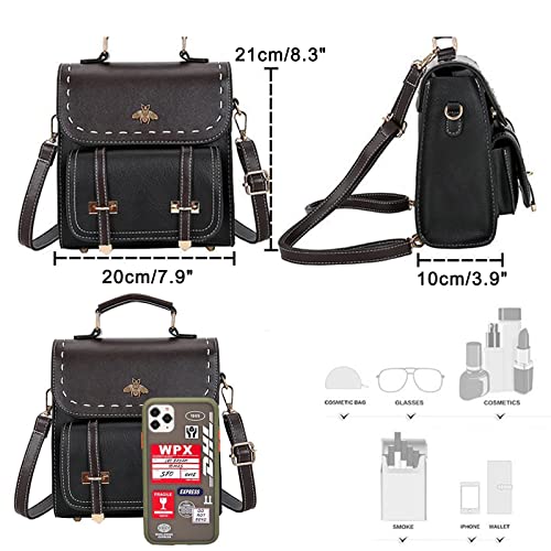 KOOIJNKO Women Small Fashion Backpack, Retro Mini Daypack Casual Satchel Purse Contrast Color Design, Black