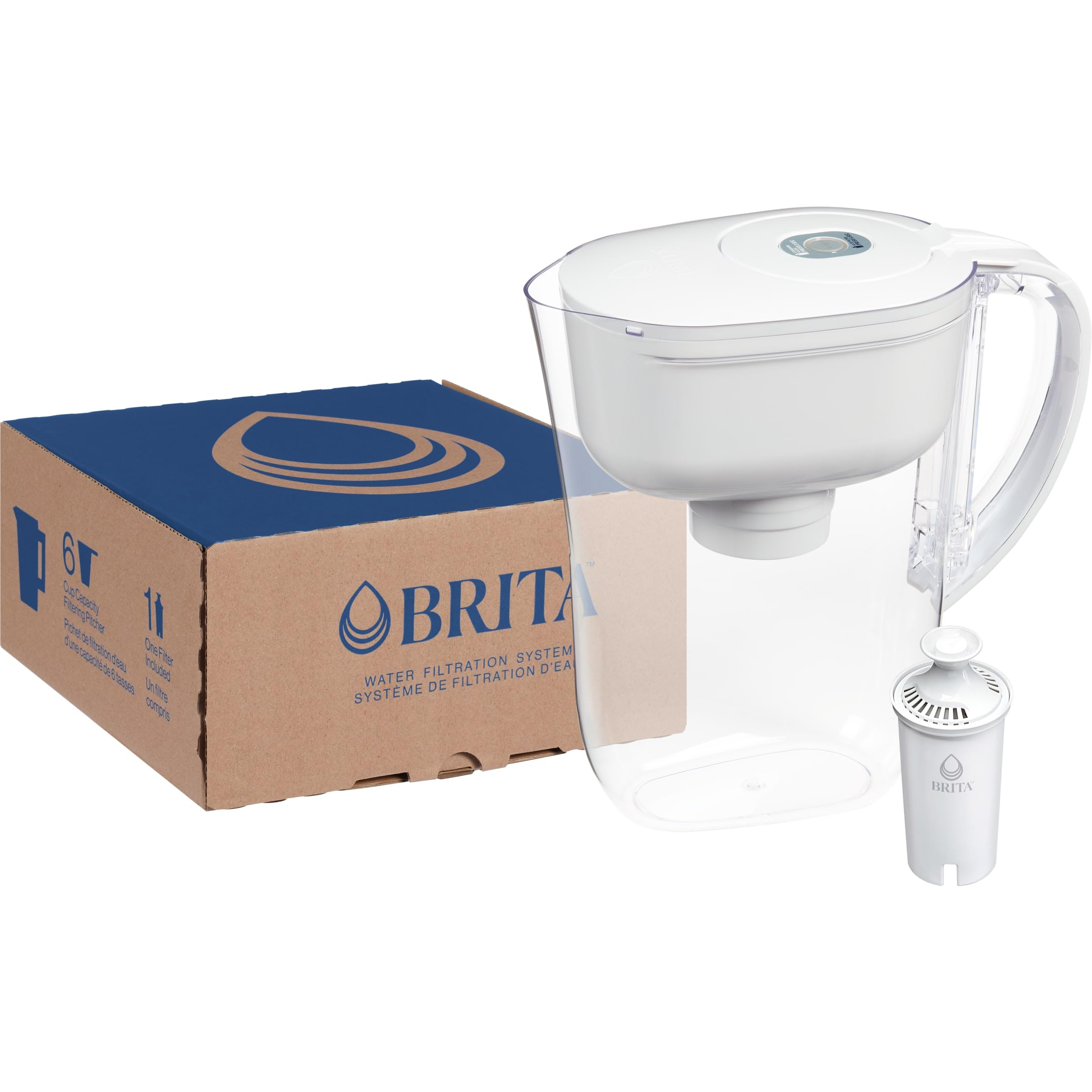 Brita Water Filter Pitcher for Tap and Drinking Water with 1 Standard Filter, Lasts 2 Months, 6-Cup Capacity, BPA Free, White