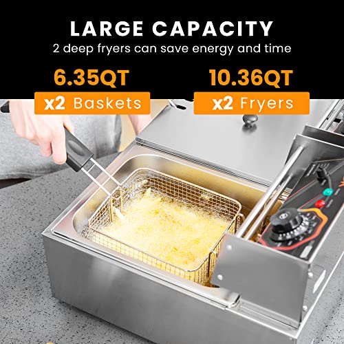 VIVOHOME 5000W 20.7 Qt Electric Deep Fryer with 2 x 6.35 QT Removable Baskets and Temperature Limiter for Commercial and Home Use