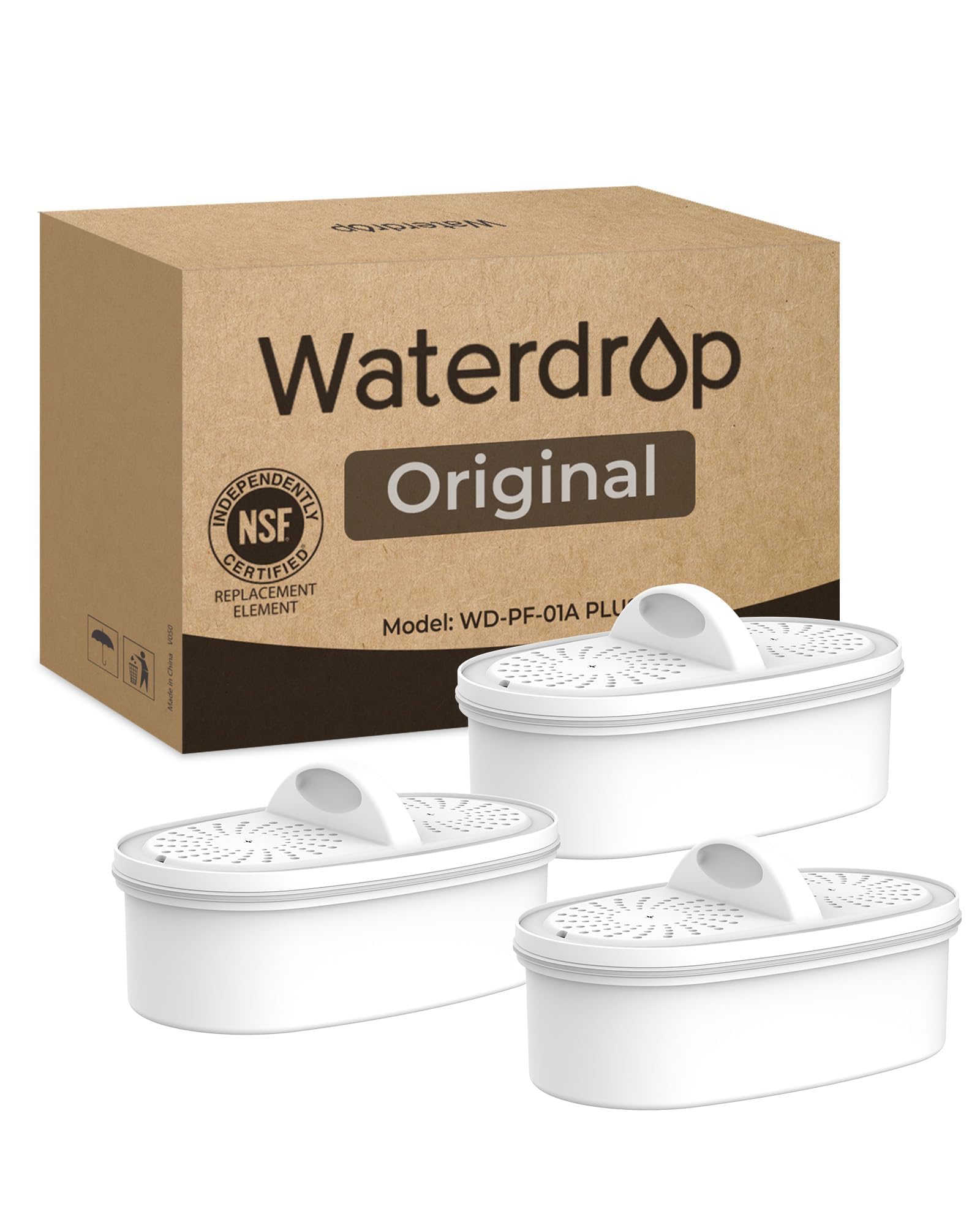 Waterdrop WD-PF-01A Plus Replacement Filters for All Waterdrop Pitcher Filtration System, Last Up to 3 Months or 200 Gallons (Pack of 3)