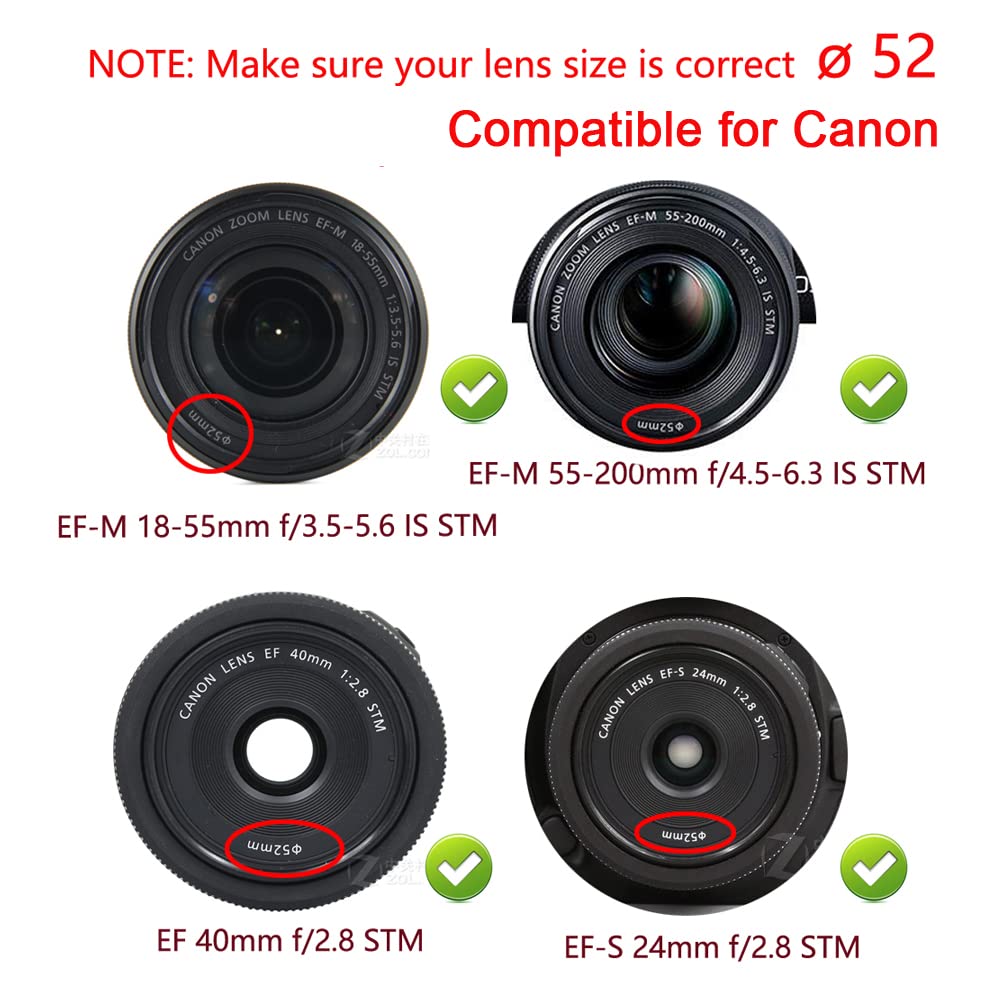 52mm Lens Cover Cap Compatible for Nikon D5300 D3300 w/NIKKOR AF-S 18-55mm Lens, Compatible for Canon R3 RP w/RF 35mm f/1.8 Lens (2 Pack)