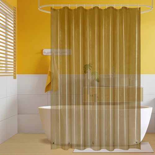 EurCross Waterproof Brown Plastic Shower Curtain with 5 Bottom Magnets, 4G Clear PEVA Shower Curtain Liner for Bathroom 72x72 inches