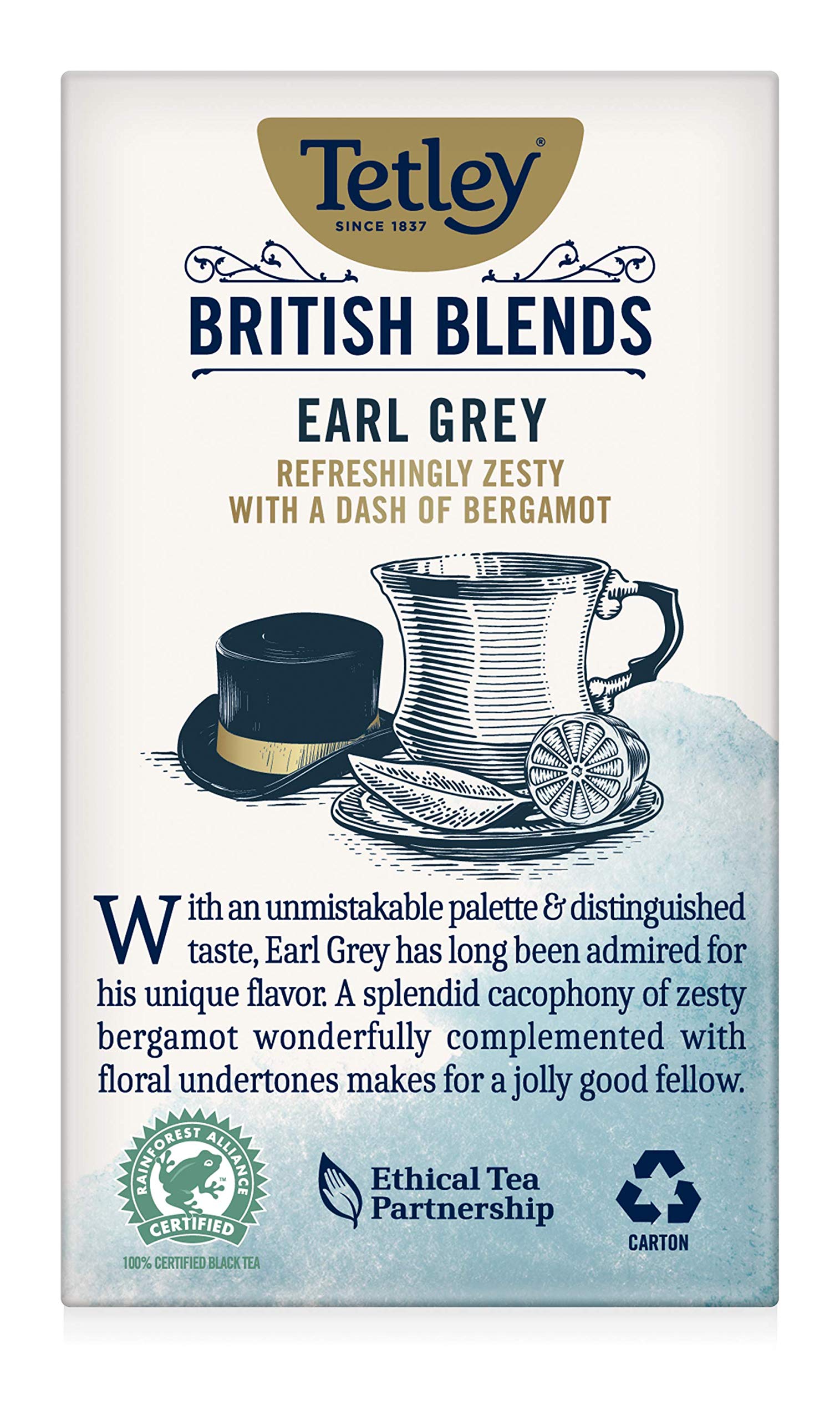 Tetley British Blends Earl Grey Black Tea, Fresh & Zesty Flavored Tea, 20 Teabags (Pack of 6), Rainforest Alliance Certified