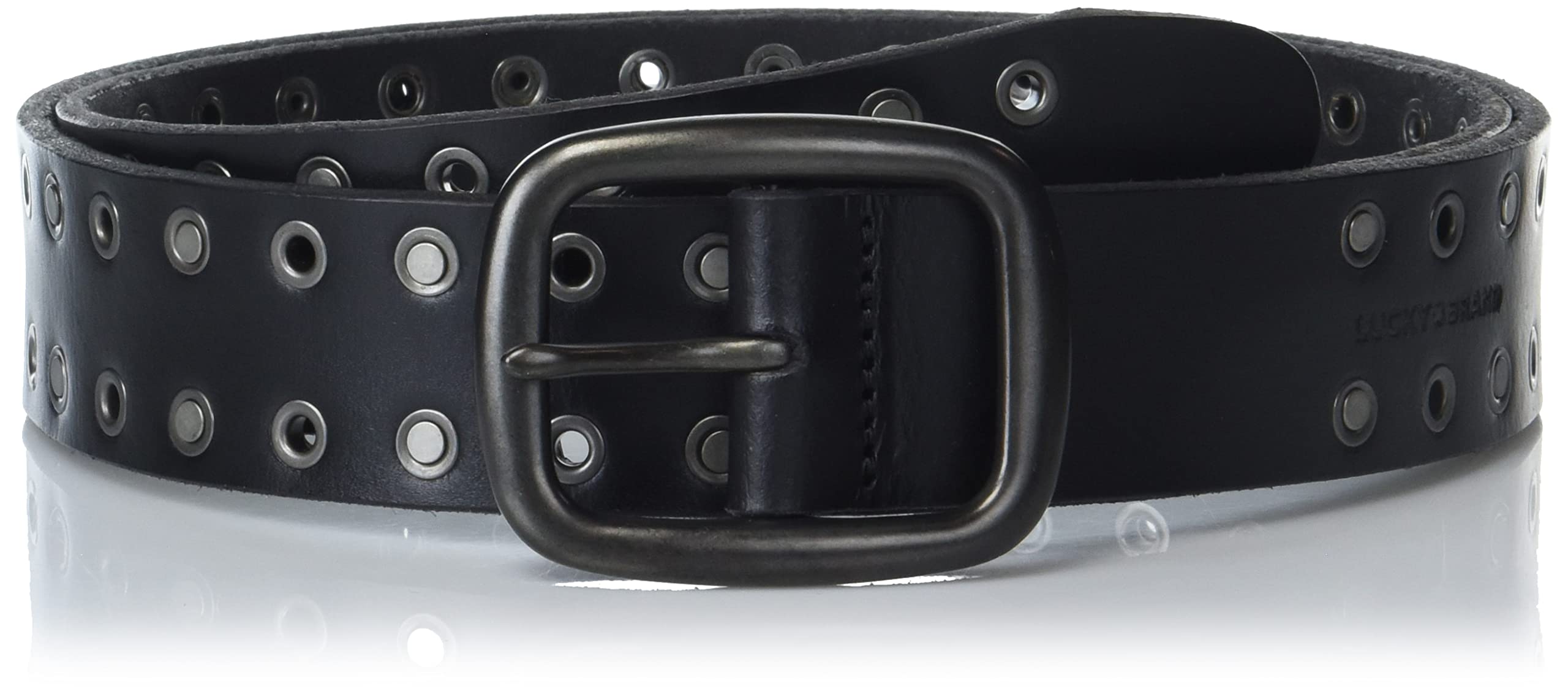 Lucky Brand Men Casual Leather Belt, Grommet and Stud-Black, 42