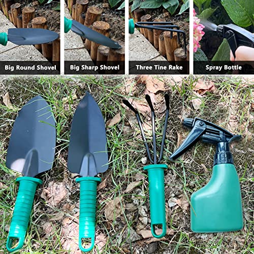 KENNEDICH Garden Tools Set,Stainless Steel Garden Planting Tools Kit with Green Carrying Case, Ideal Gardening Gift (10 PCS )