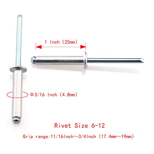 HJ Garden 120pcs 3/16 x 1 Inch (4.8x25mm) Aluminum Blind Rivet Self-Plugging Open End Decorating Fastener Nails Pop Rivets Core Pulling Rivets Grip Pange 11/16-3/4 Inch (17.4-19mm)
