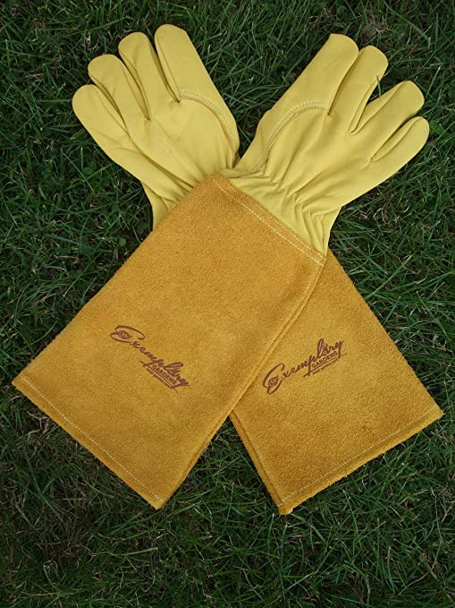 Rose Pruning Gloves for Men and Women - Thorn Proof Goatskin Leather Gardening Gloves with Gauntlet (Large, Yellow)