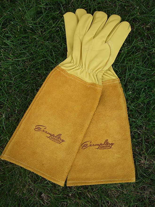 Rose Pruning Gloves for Men and Women - Thorn Proof Goatskin Leather Gardening Gloves with Gauntlet (Large, Yellow)